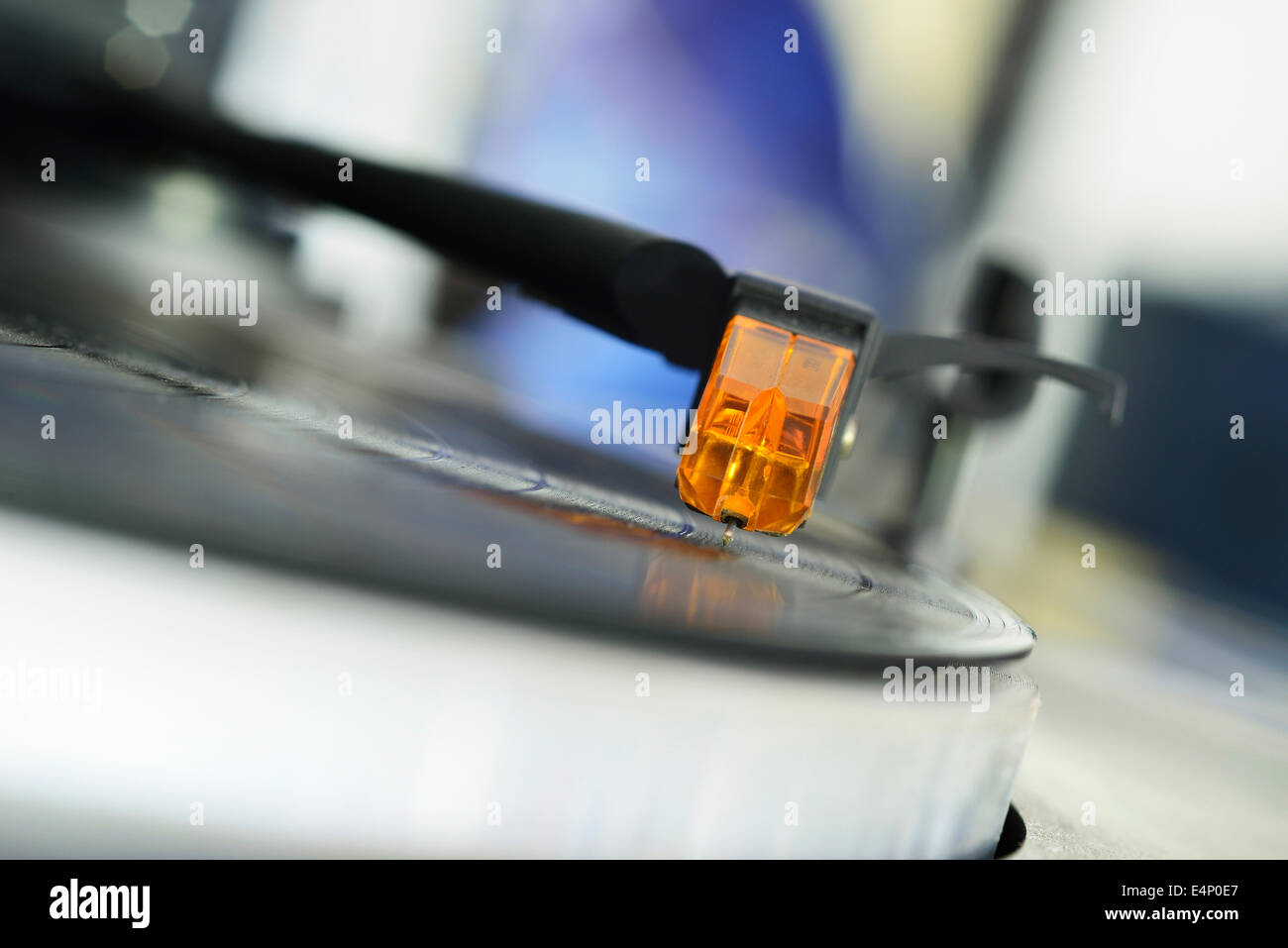Vinyl record playing on a turntable, close-up Stock Photo - Alamy