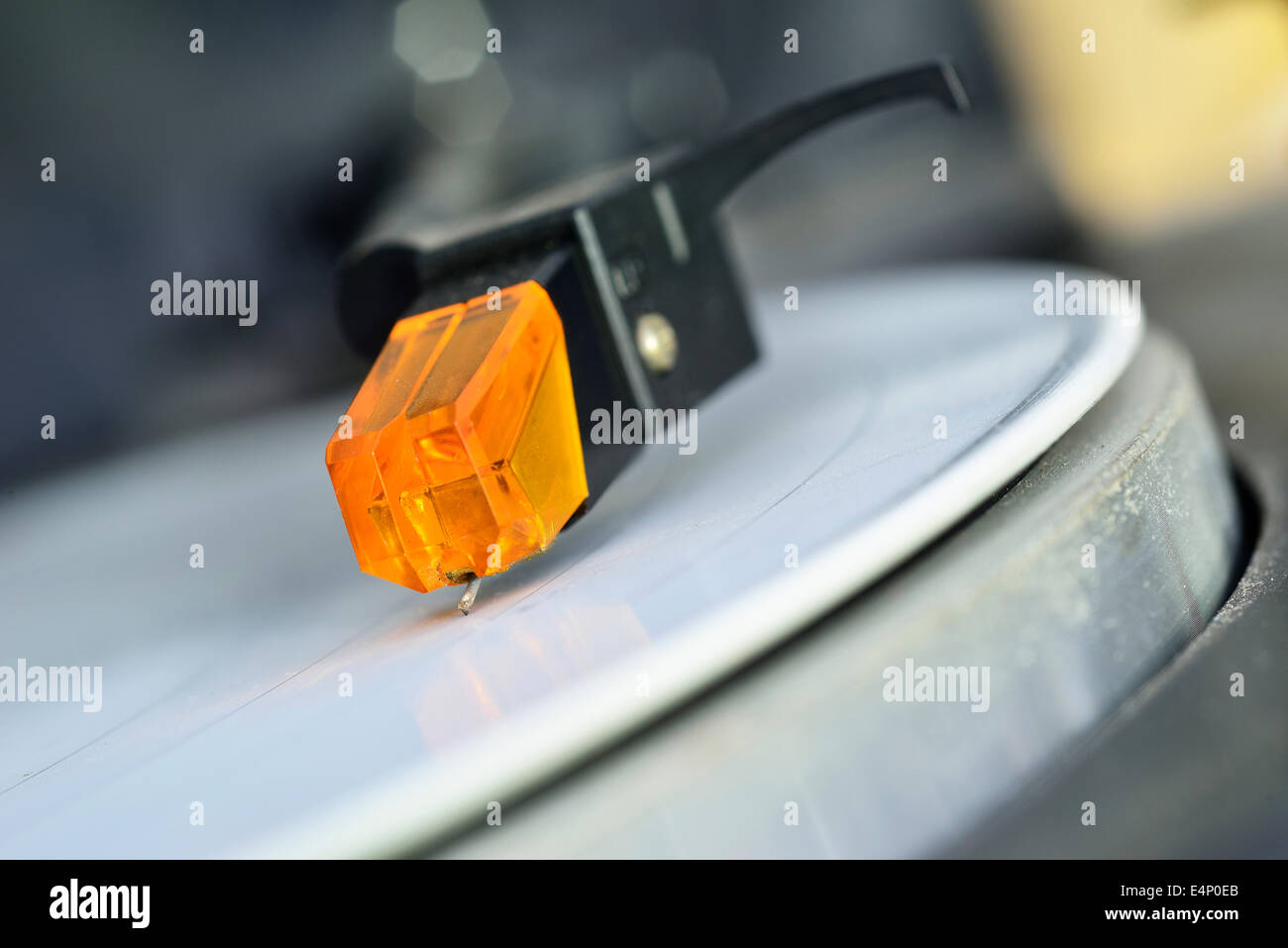 Vinyl record playing on a turntable, close-up Stock Photo - Alamy