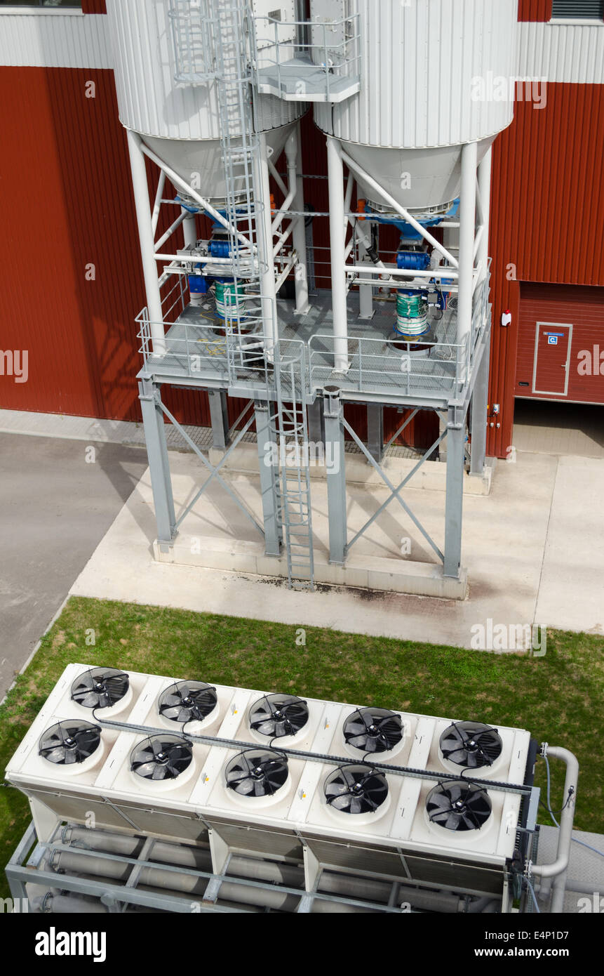 Ventilator cooler fan spin on industrial building of biogas bio gas ...