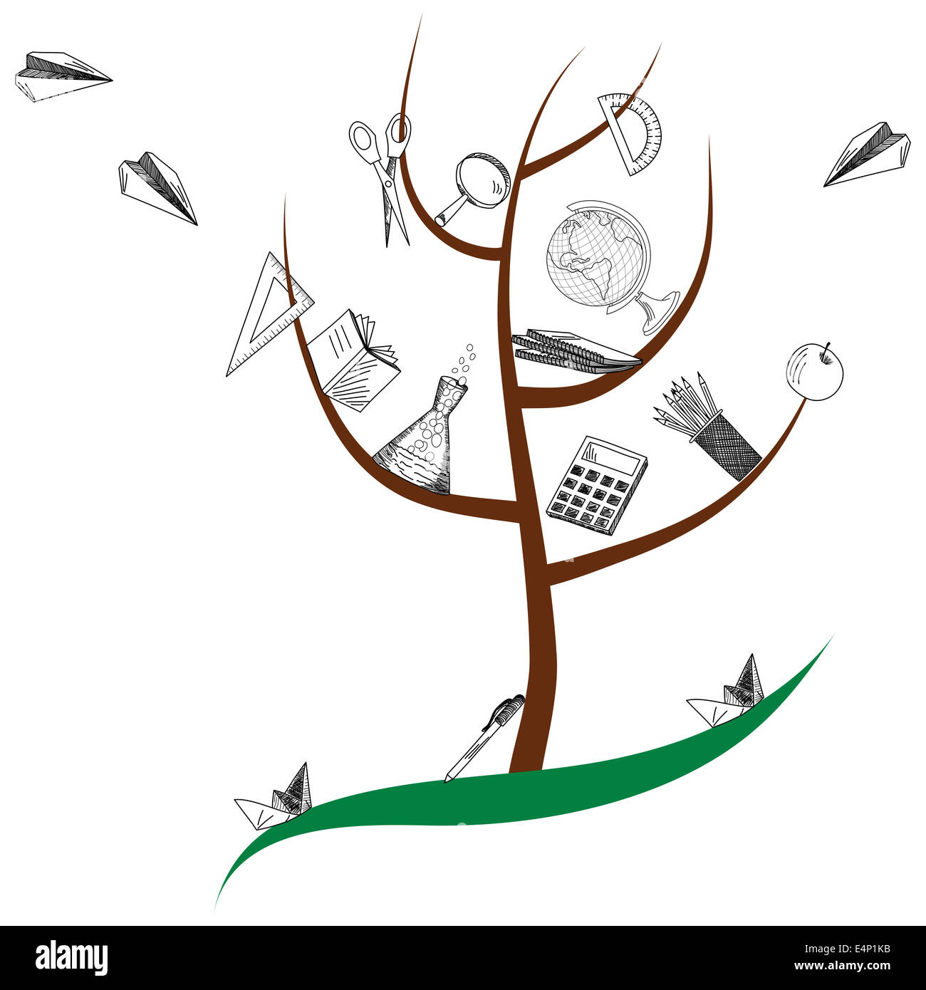 School tree with education objects. EPS 10 vector illustration Stock ...