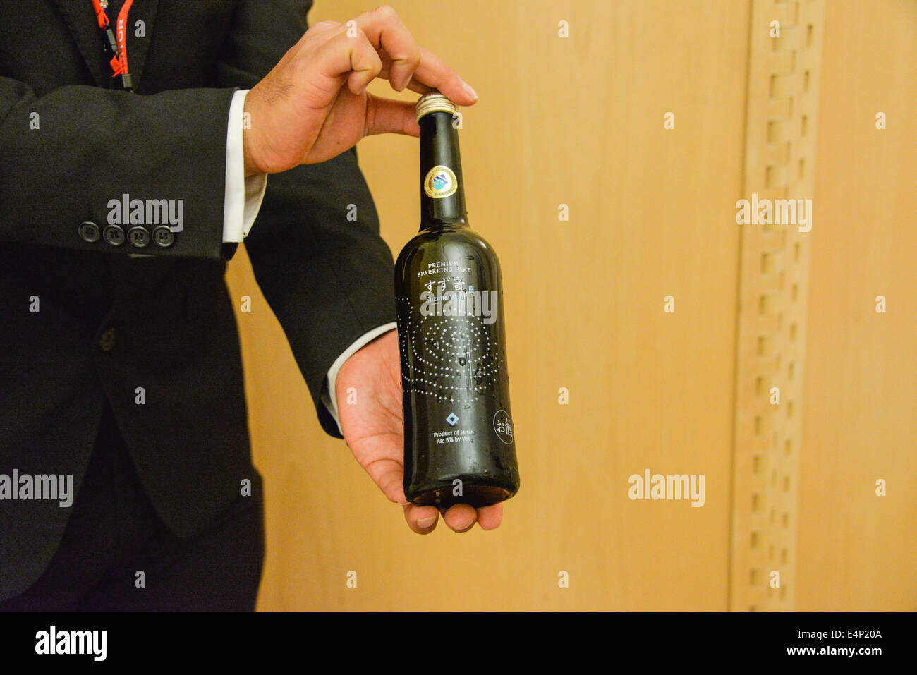 London, UK. 15th July, 2014. Japanese Sake display at the Exclusive ...