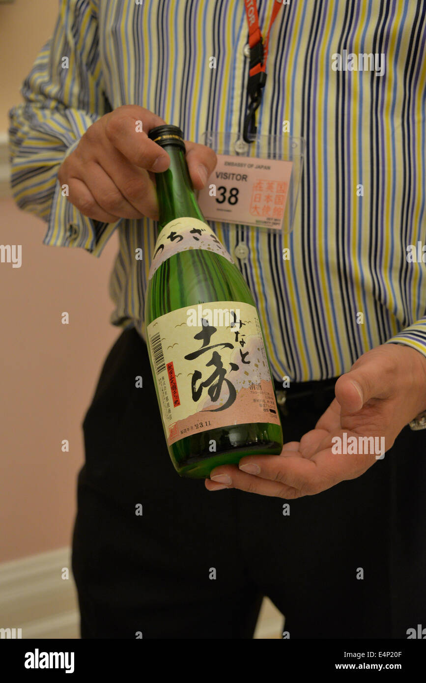 London, UK. 15th July, 2014. Japanese Sake display at the Exclusive ...