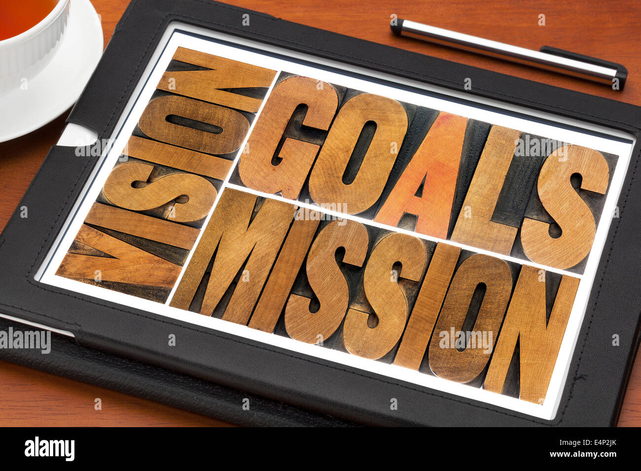 goals, vision and mission - a collage of isolated words in letterpress ...