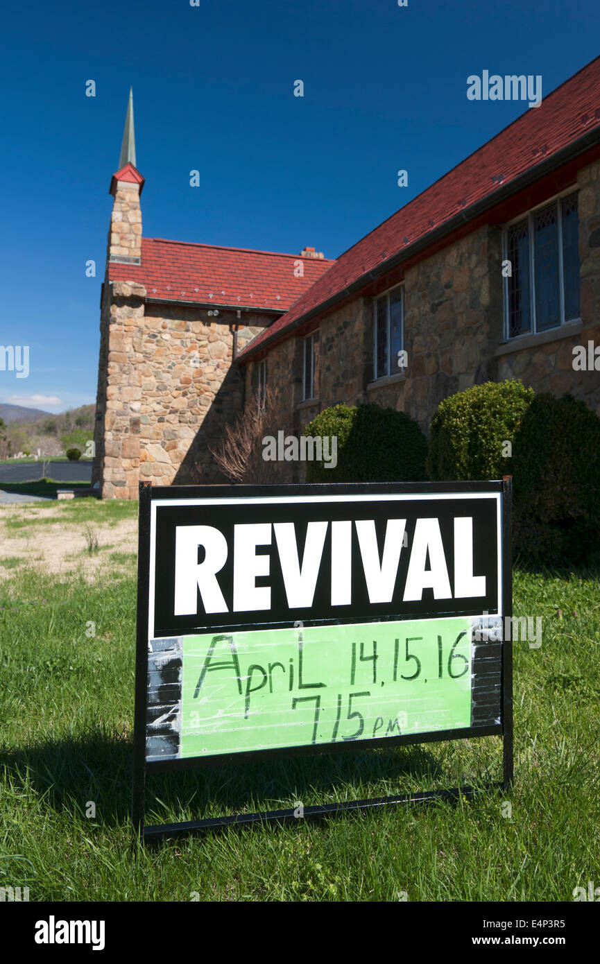 Revival sign in front of the Evergreen Church of the Brethren, Dyke ...