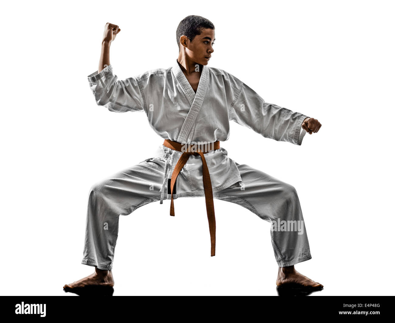 one karate kata training teenagers kid isolated on white background ...