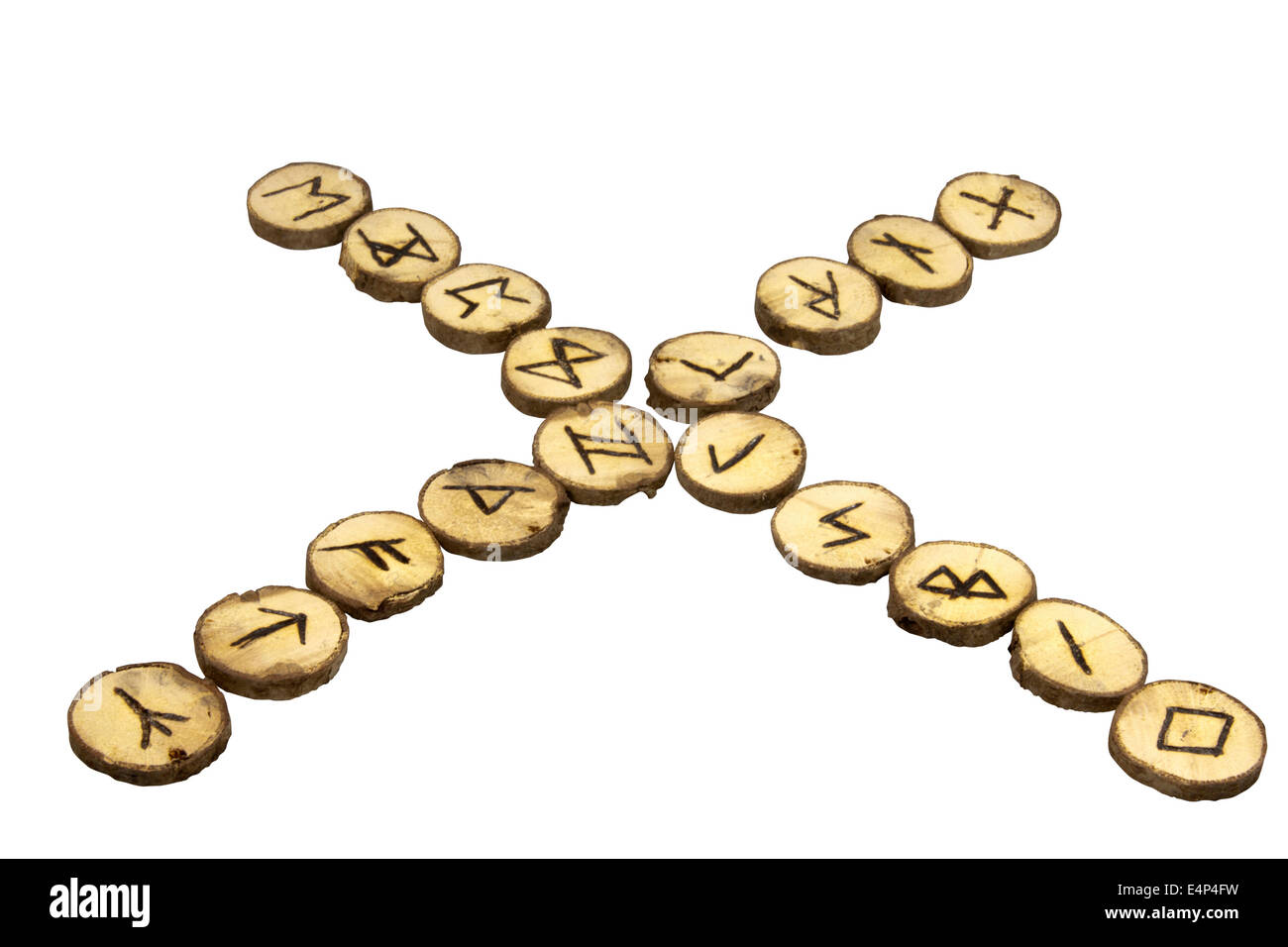 display of handmade runes in the shape of an X Stock Photo - Alamy
