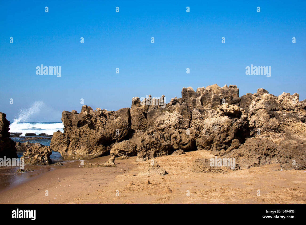 rough rock formation at Umdloti beach, Durban south Africa Stock Photo ...