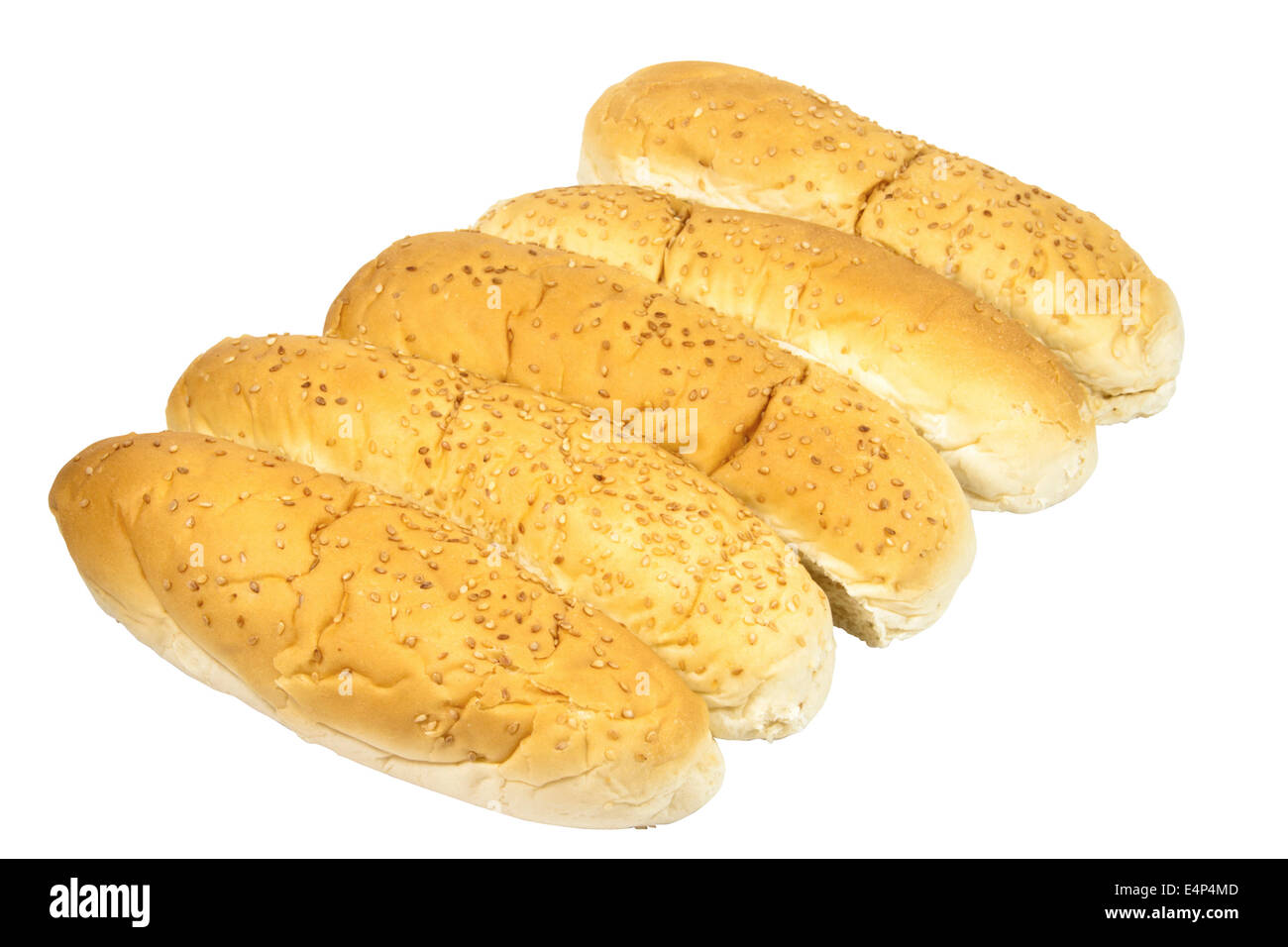 five golden long bread rolls with sesame seeds Stock Photo - Alamy