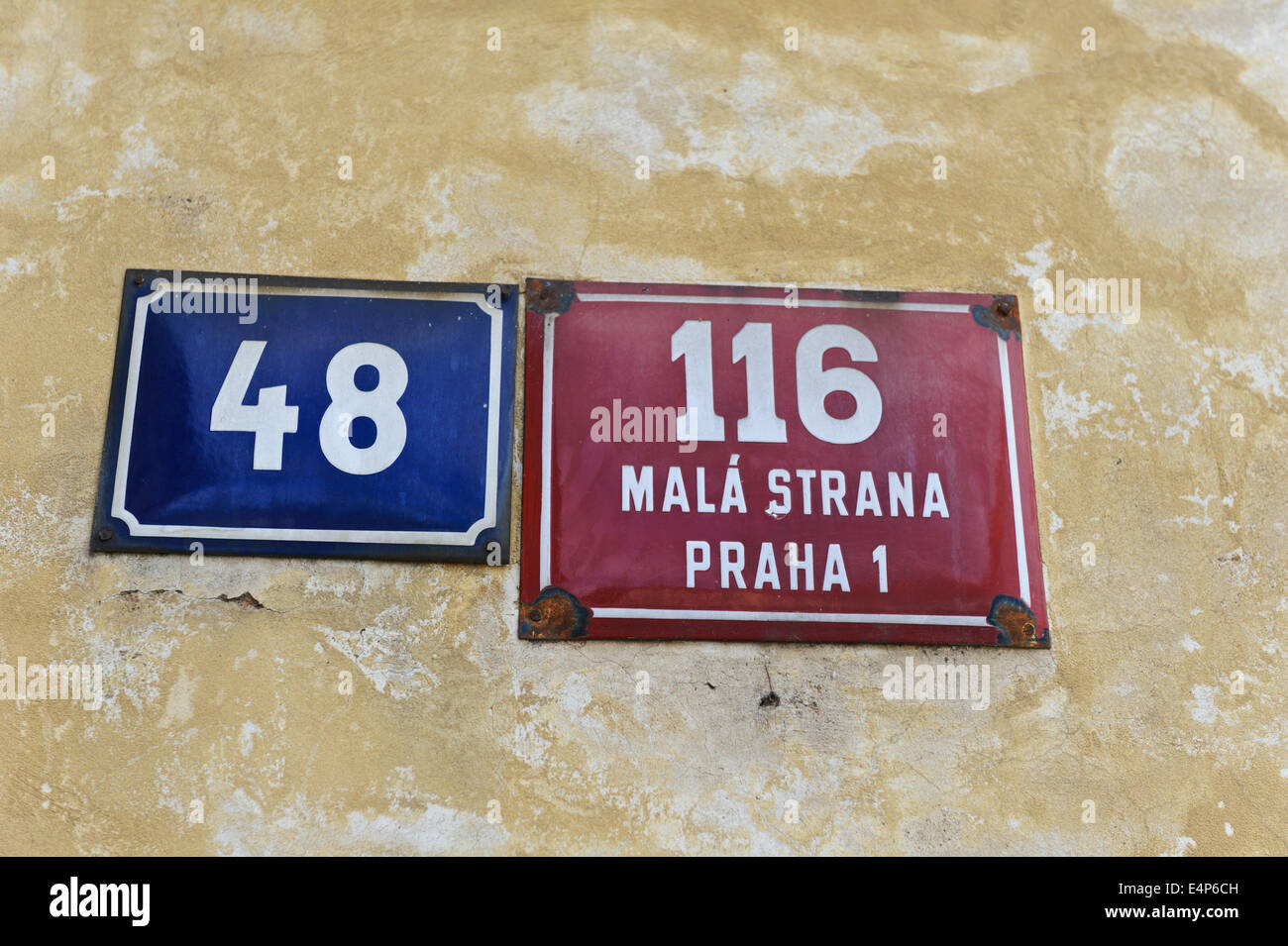 Street name and numbers in Prague, Czech Republic Stock Photo - Alamy