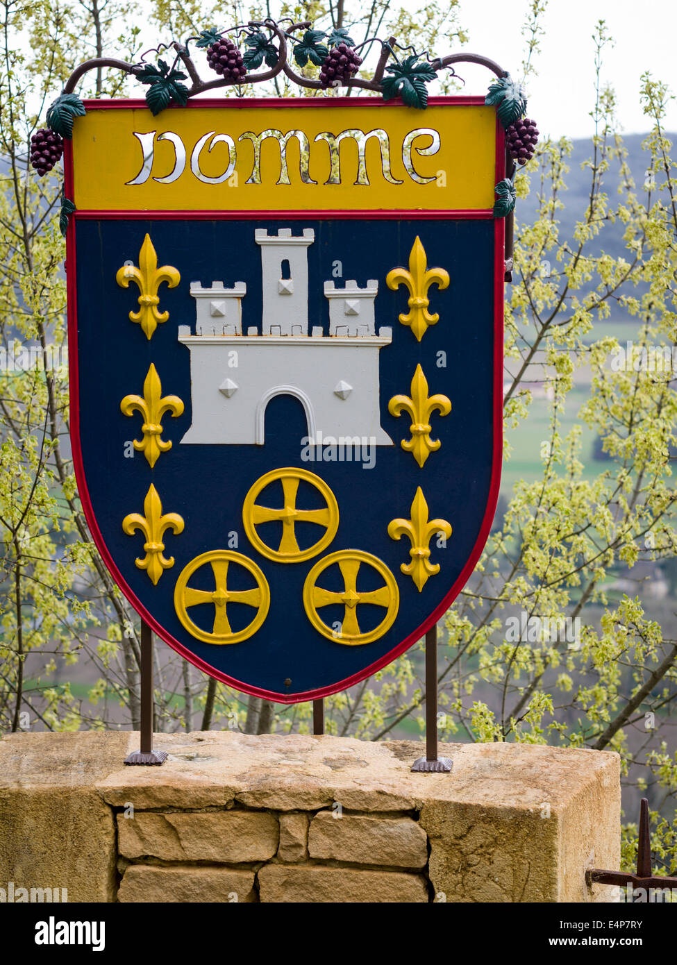 Shield of the Town of Domme. A steel version of the town shield marks ...