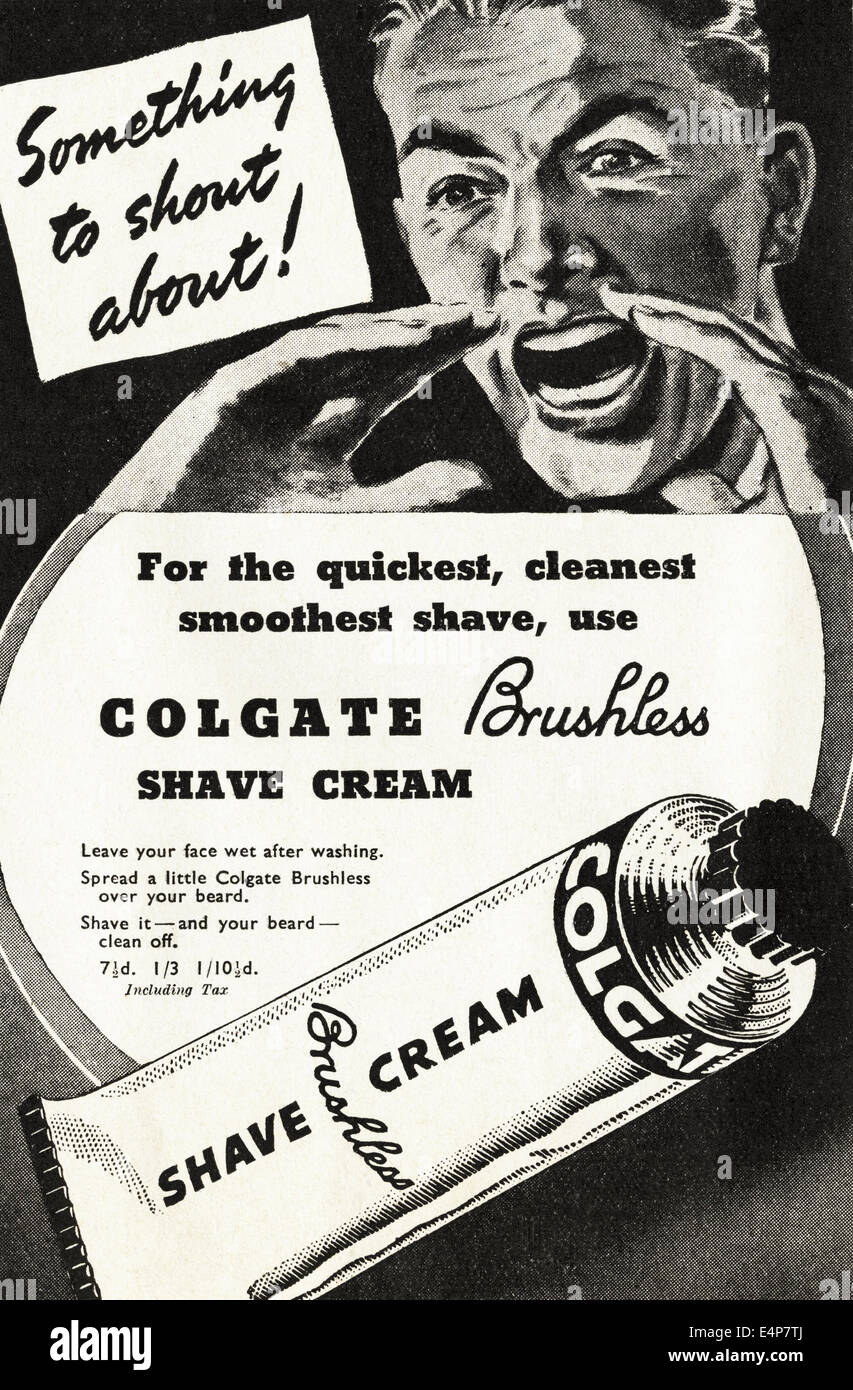 1940s advert for COLGATE brushless shaving cream in British magazine ...