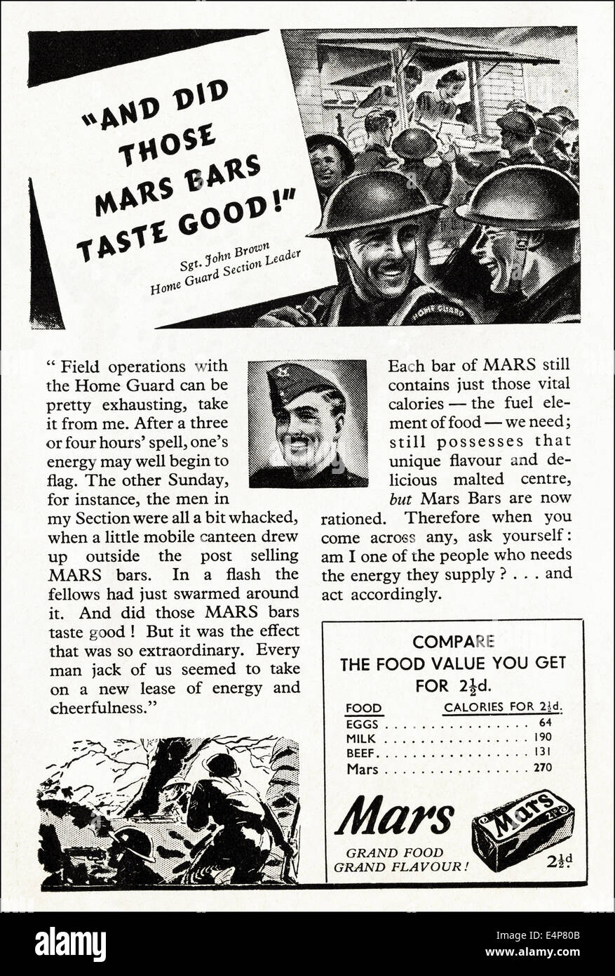1940s advert for MARS BARS in British magazine dated March 1942 Stock ...