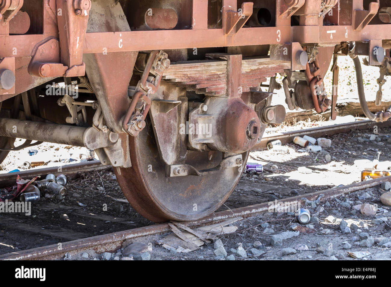 old freight train, metal machinery details Stock Photo - Alamy