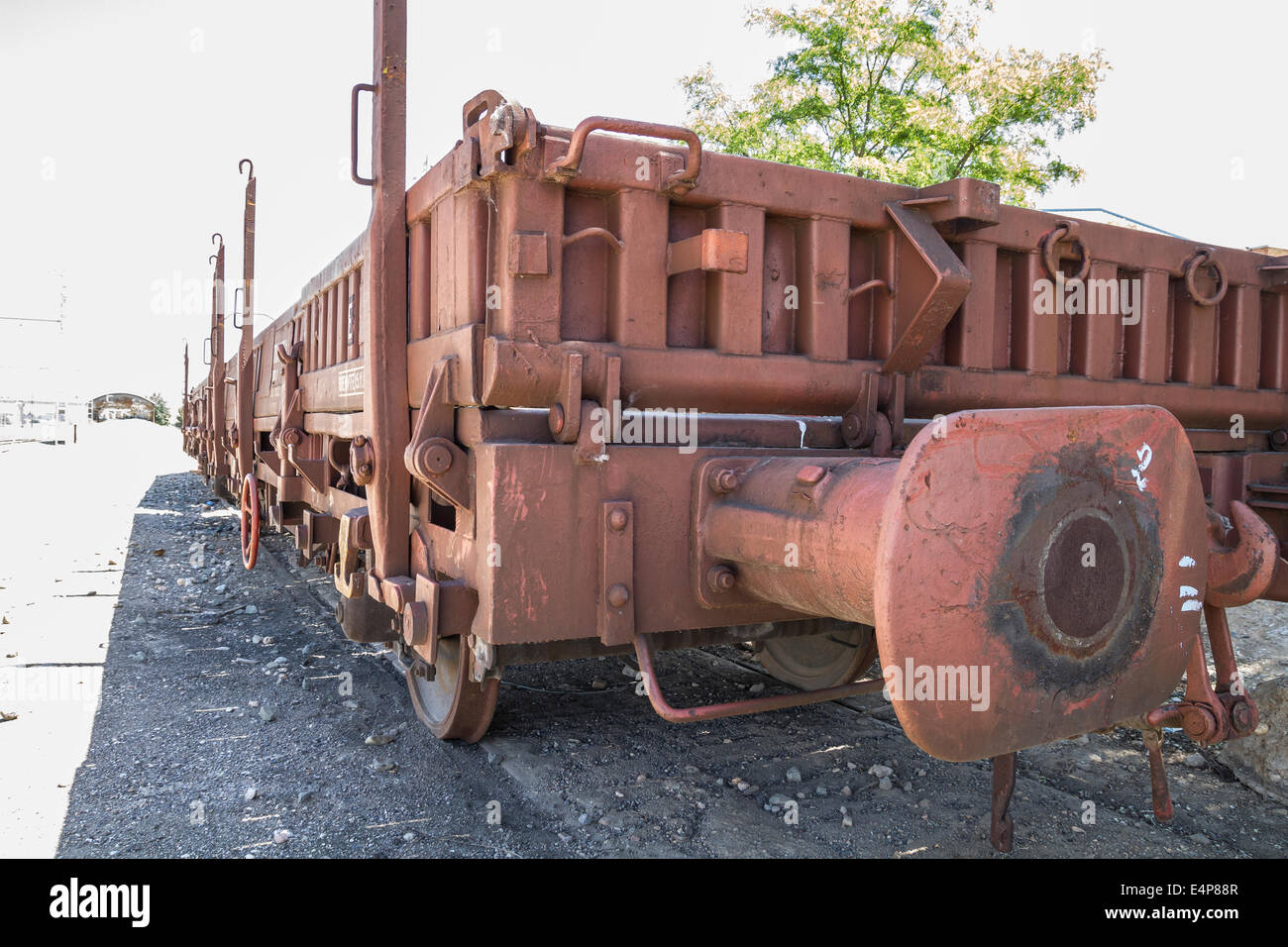railway, old freight train, metal machinery details Stock Photo - Alamy