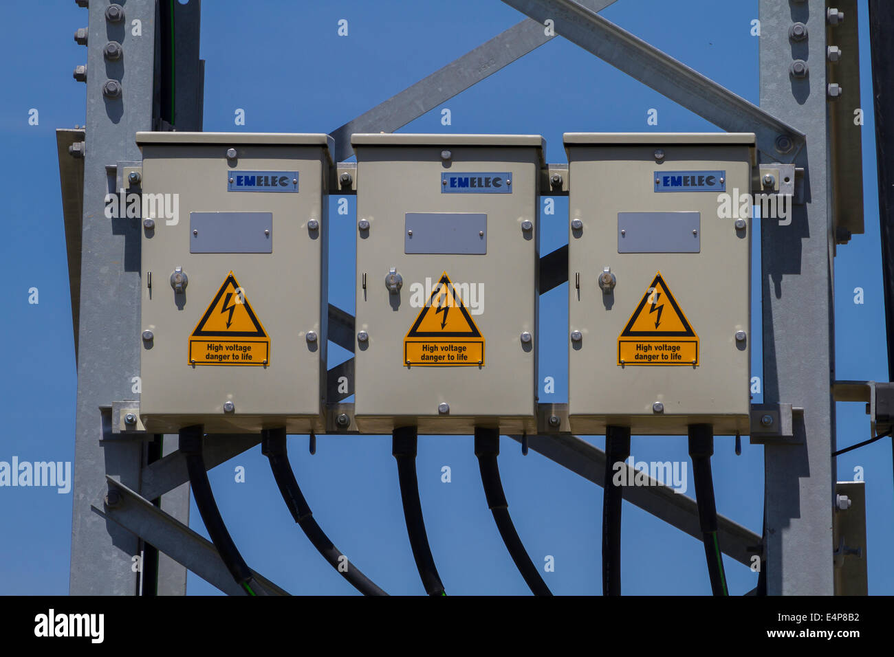 electricity tower with cable boxes Stock Photo - Alamy