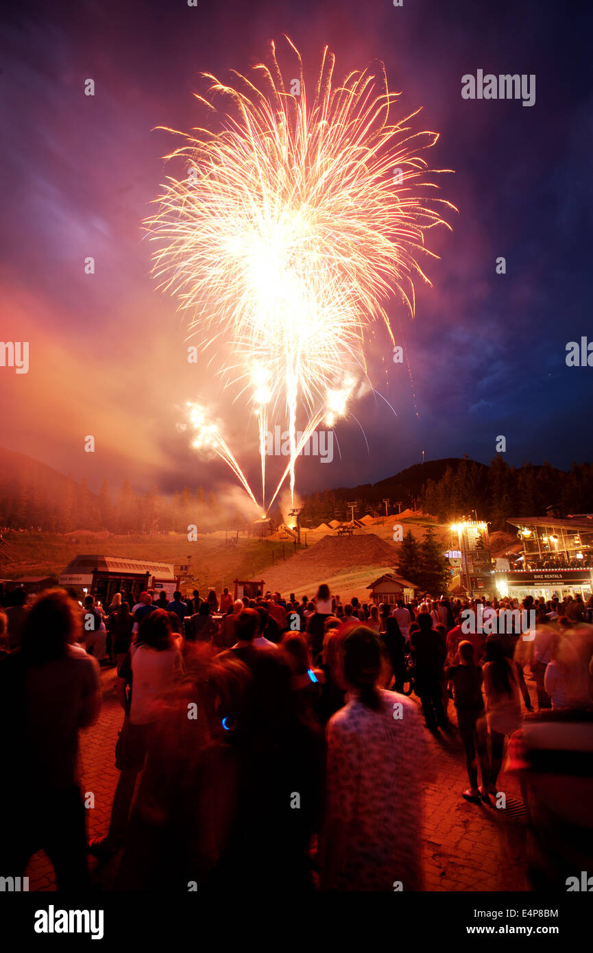 Canada Day fireworks in the Whistler Village. Whistler BC, British ...
