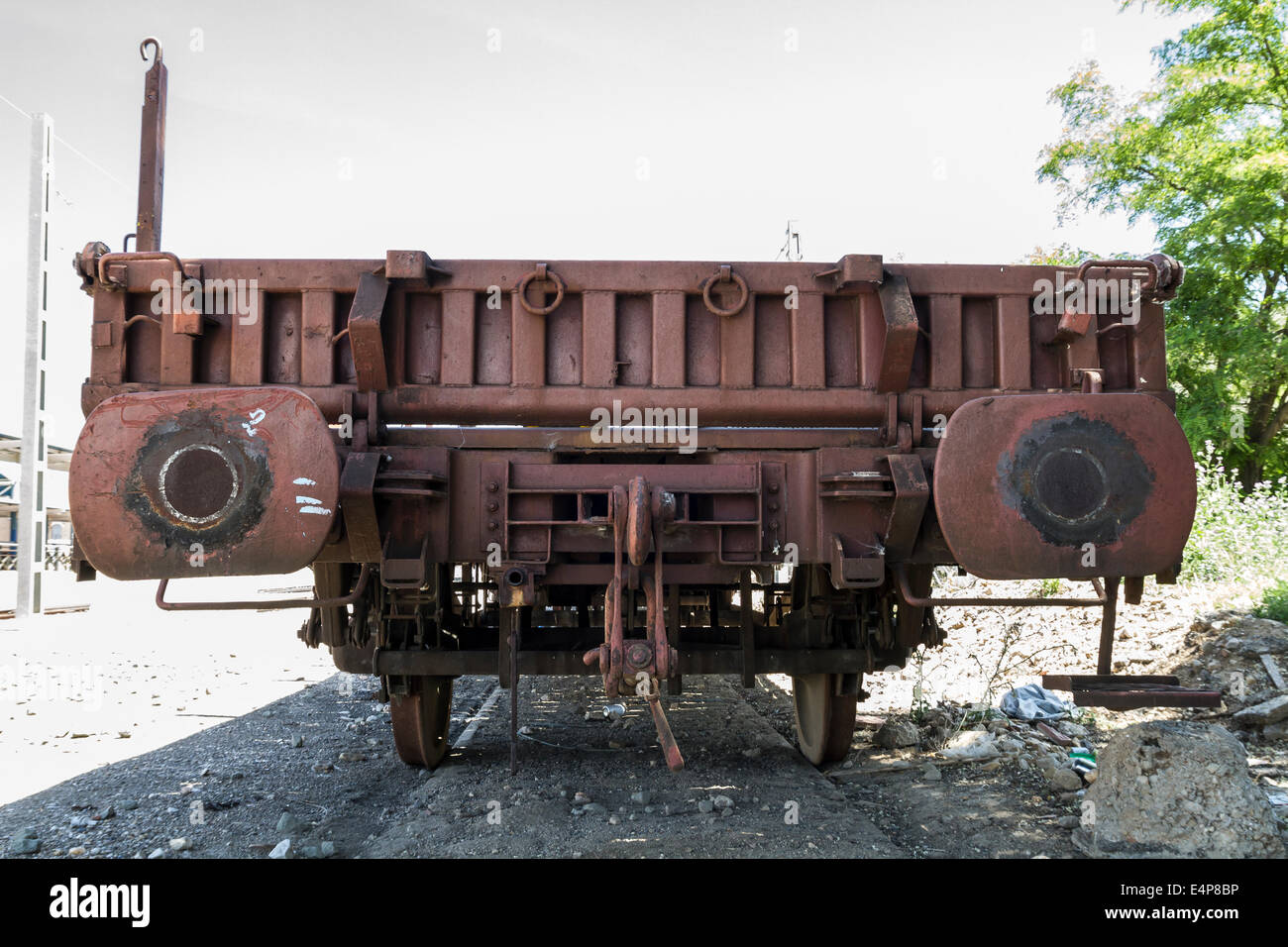 railway, old freight train, metal machinery details Stock Photo - Alamy