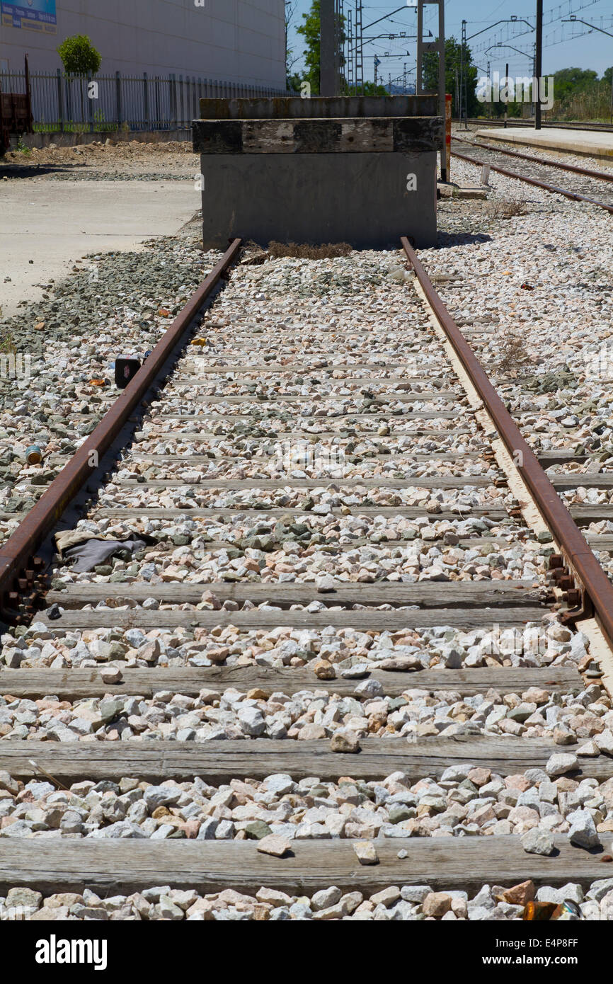 industrial train rails, detail of railways in Spain Stock Photo - Alamy