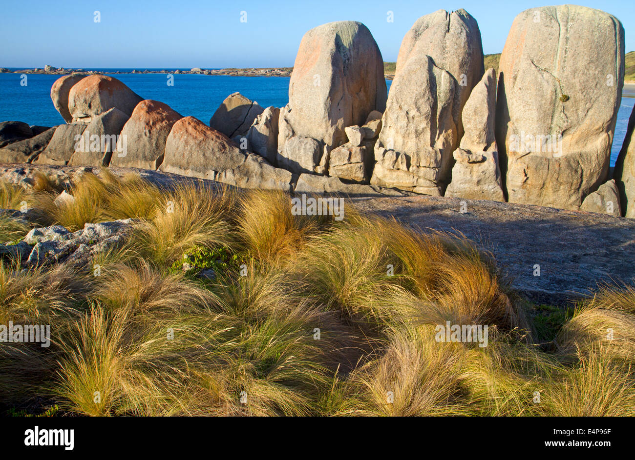 Granite formations along the coast of Three Hummock Island Stock Photo ...