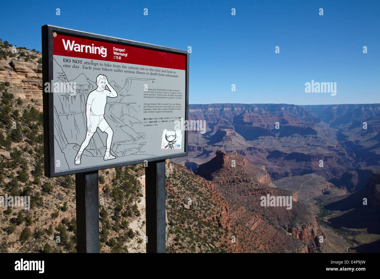 Warning sign on Bright Angel Trail, South Rim, Grand Canyon, Grand ...