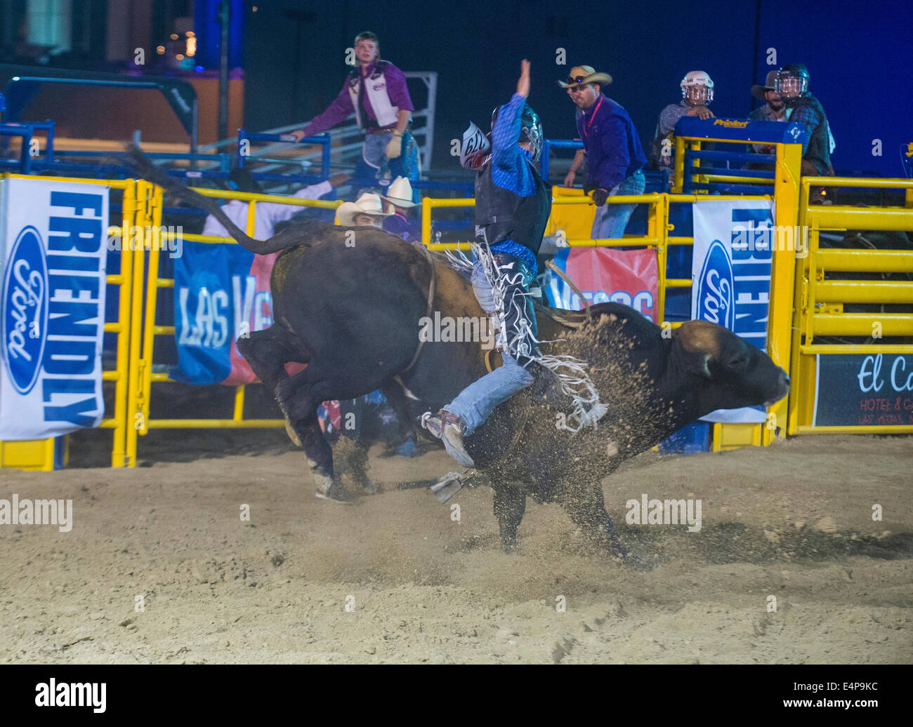Cowboy Participating in a Bull riding Competition at the Helldorado ...