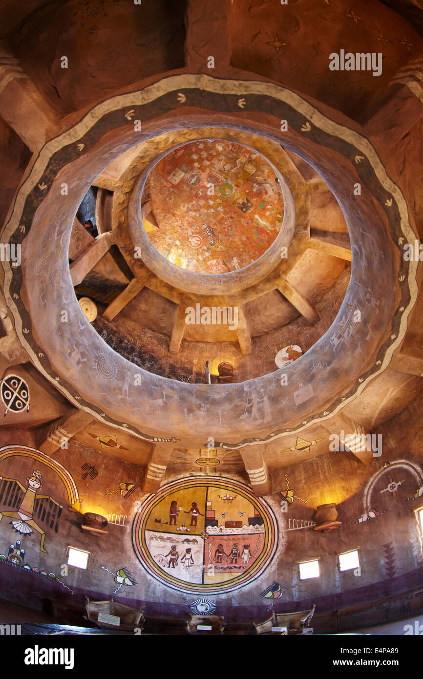 Murals painted on wall and ceiling inside the historic watchtower (1932 ...