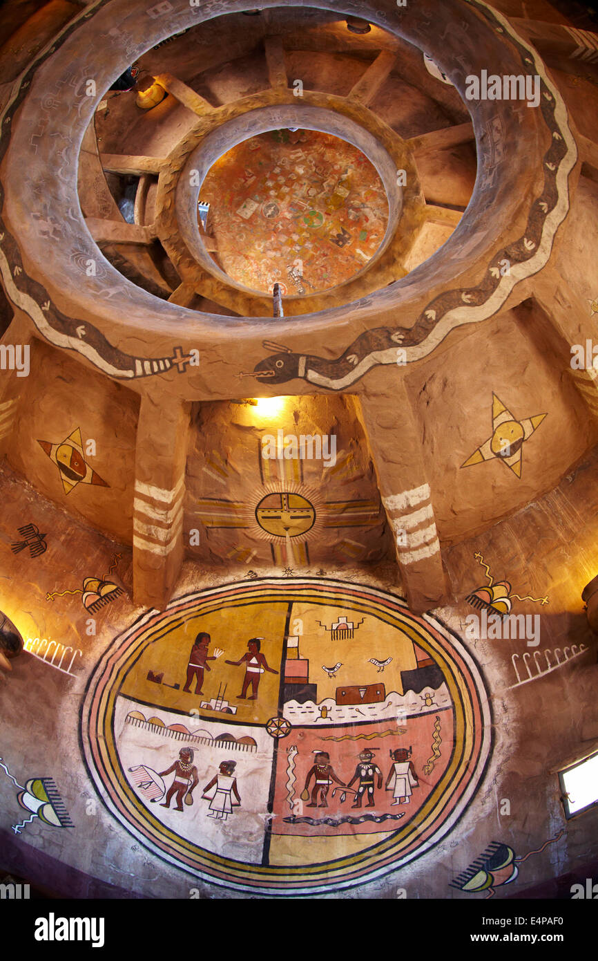 Murals painted on wall and ceiling inside the historic watchtower (1932 ...