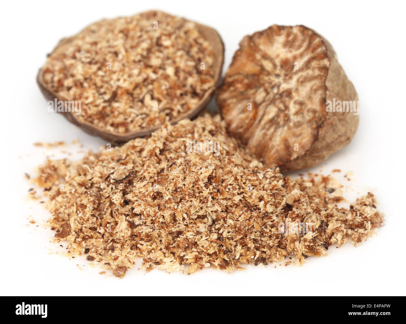 Nutmeg or Jaifal Spice over white background Stock Photo - Alamy
