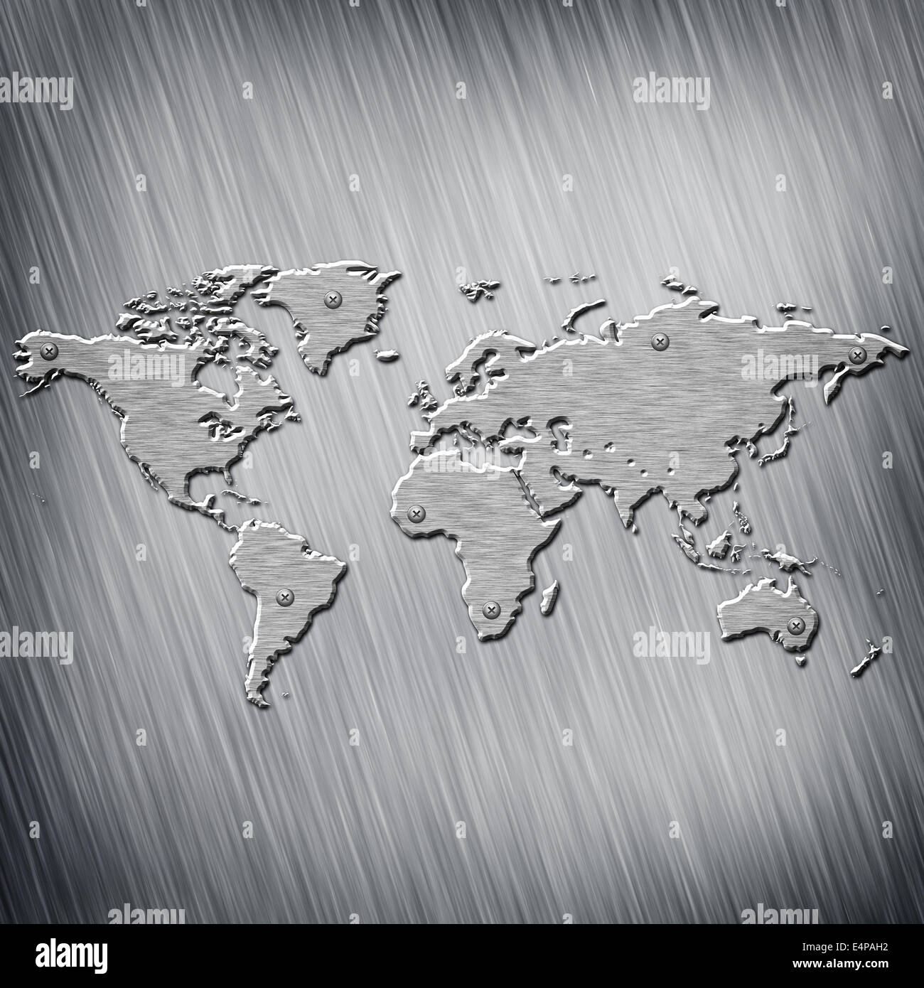 Earth map, made from steel over aluminum plate Stock Photo - Alamy