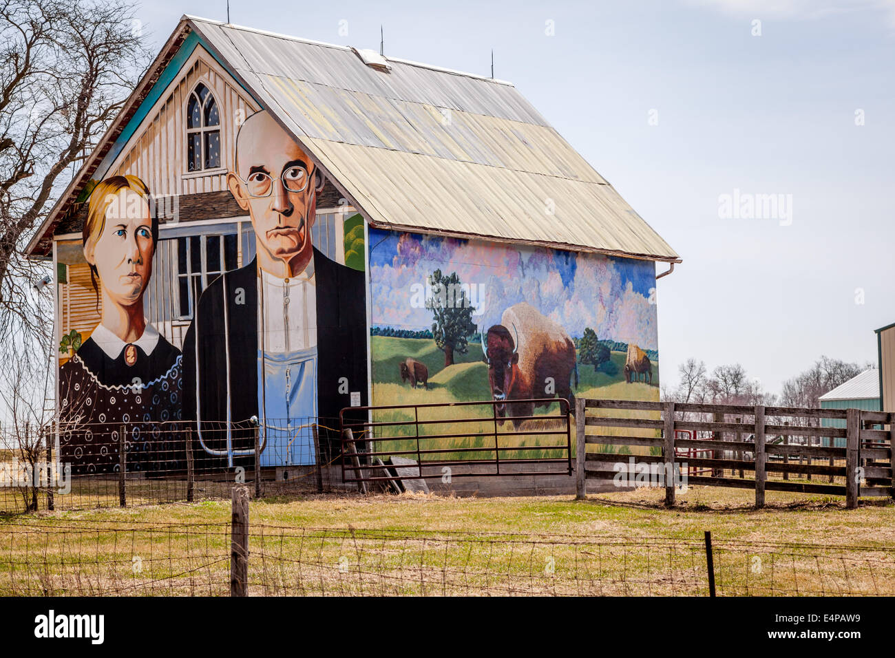 American Gothic barn on roadside in Iowa Stock Photo - Alamy
