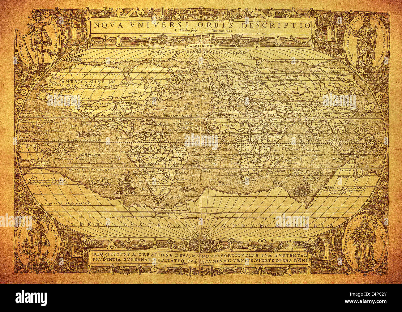 vintage map of the world 1602 Stock Photo - Alamy