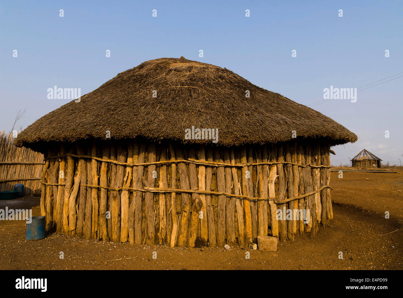 Round hut made of tree trunks, village, Swaziland Stock Photo - Alamy