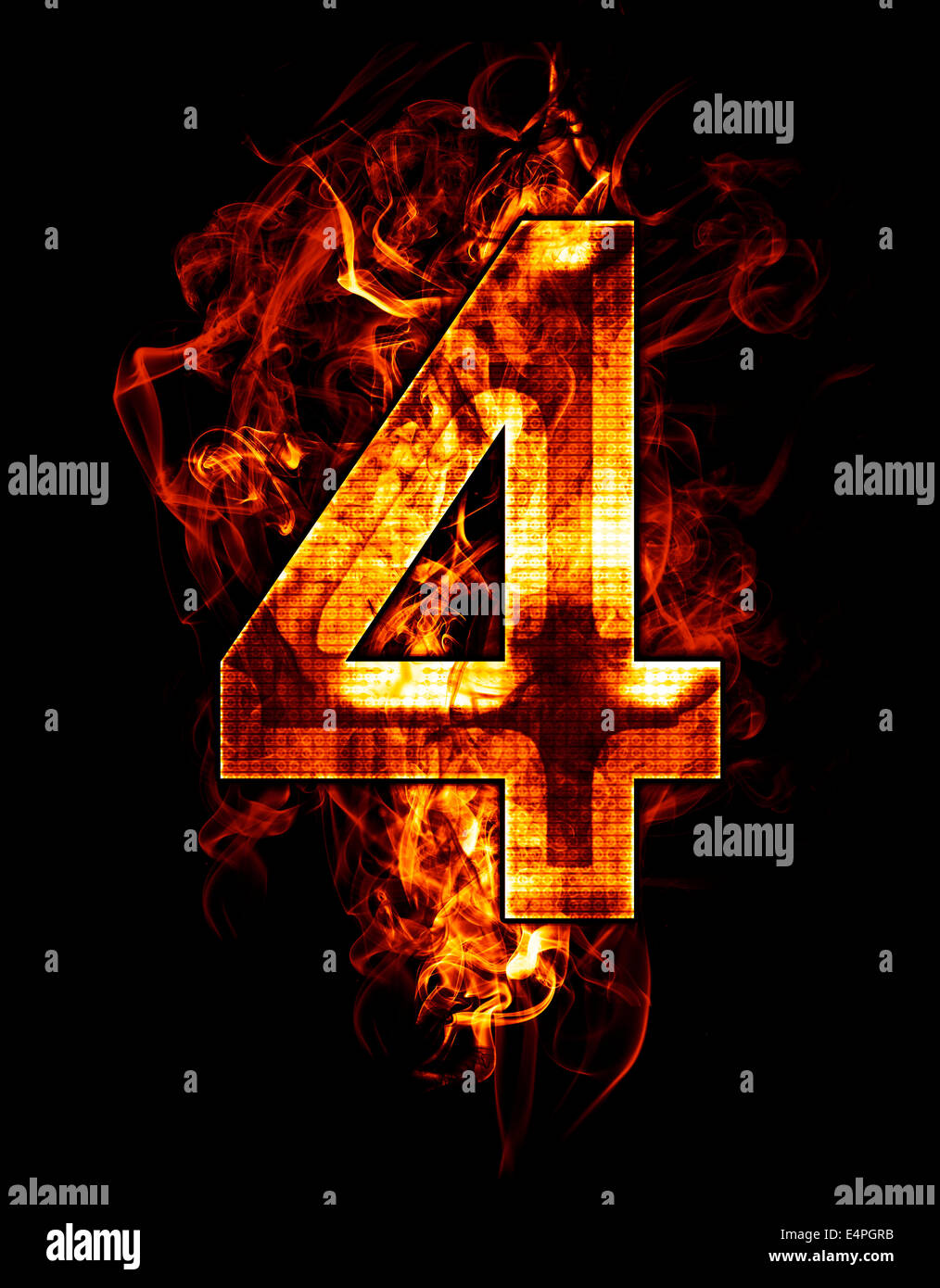 Number fire flames font four hi-res stock photography and images - Alamy