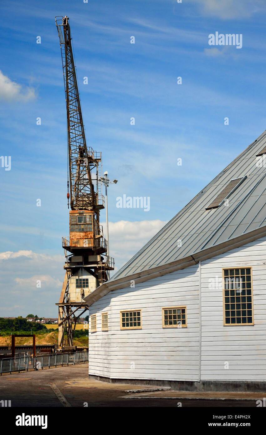 Chatham, Kent, England, UK. Chatham Historic Dockyard. Large crane next ...