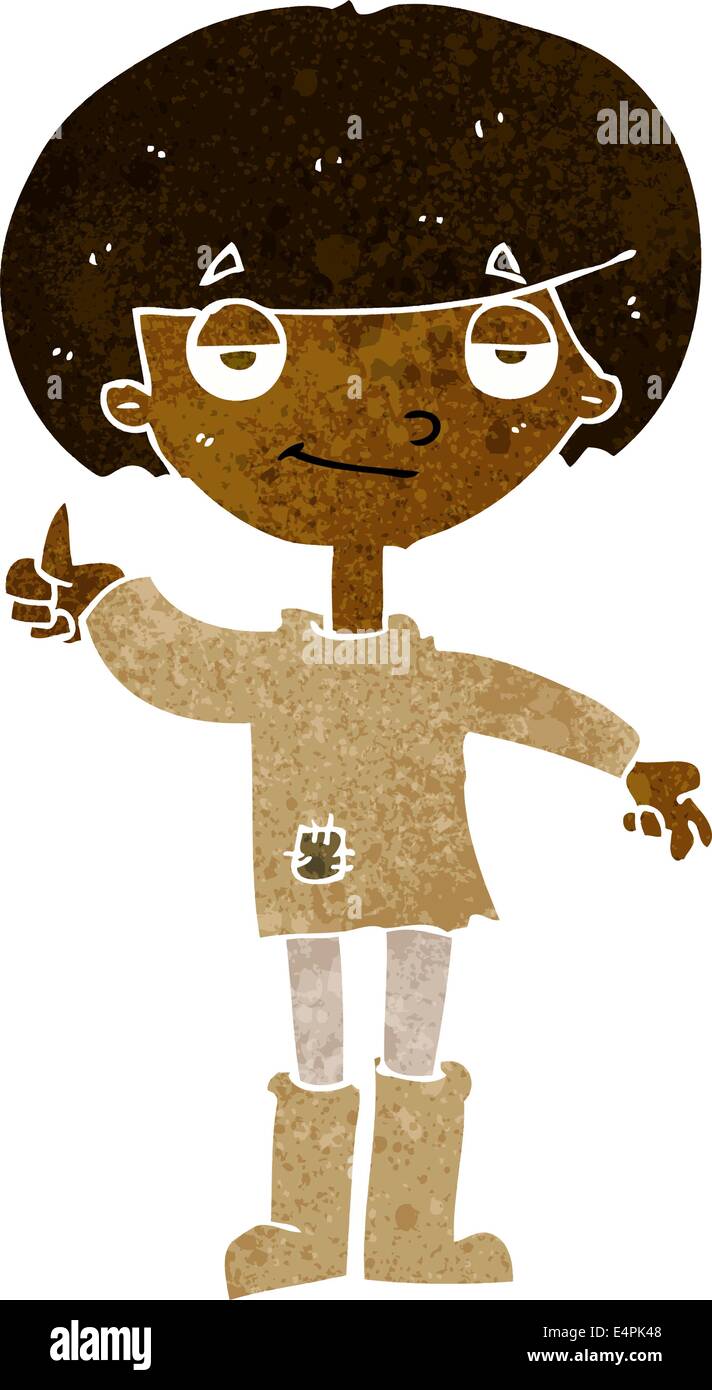 cartoon boy in poor clothing giving thumbs up symbol Stock Vector Image ...