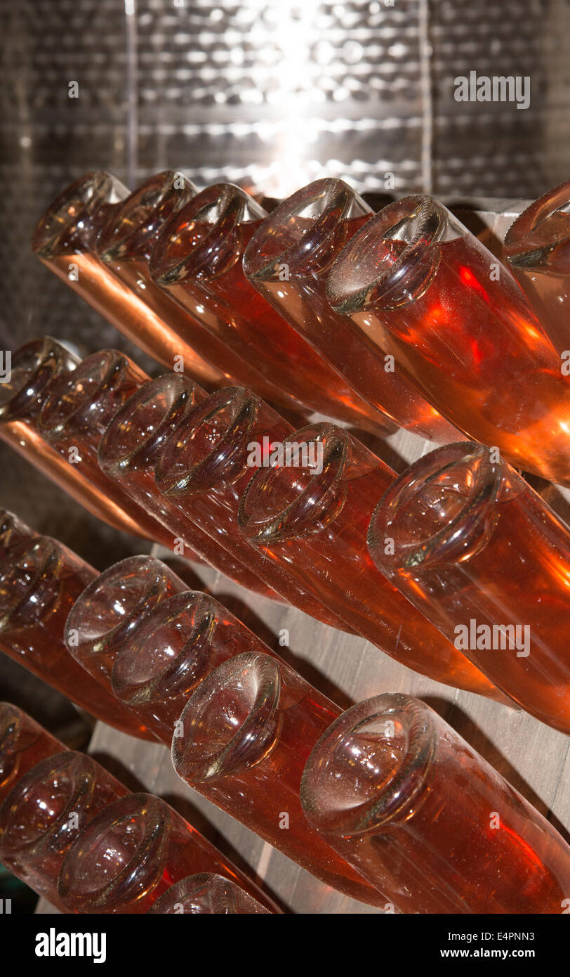 Rose sparkling wine fermenting in bottles. Racked. English wine Stock ...