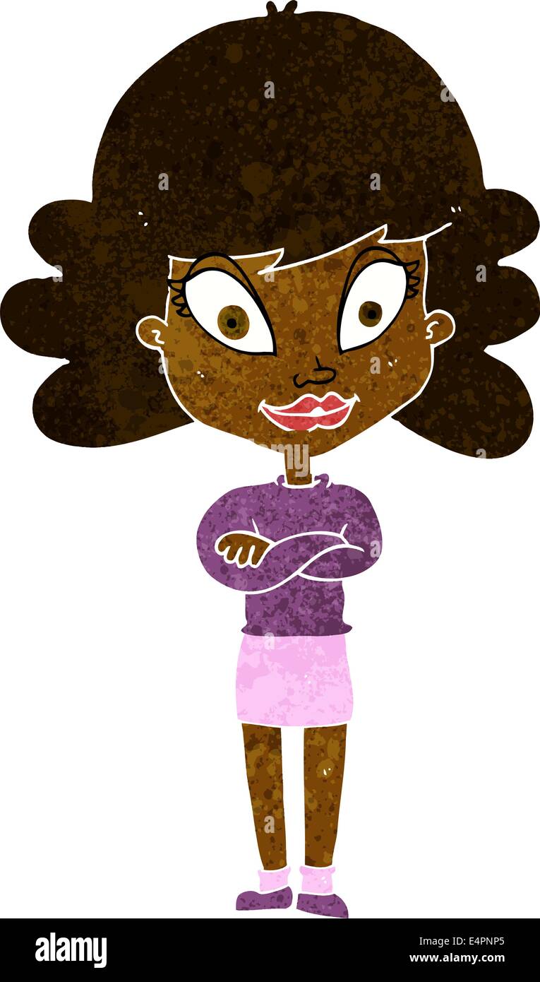 cartoon happy woman with folded arms Stock Vector Image & Art - Alamy