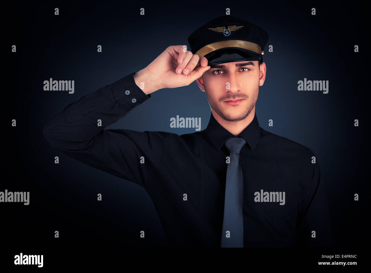 Pilot Salute Low Key Portrait Stock Photo - Alamy