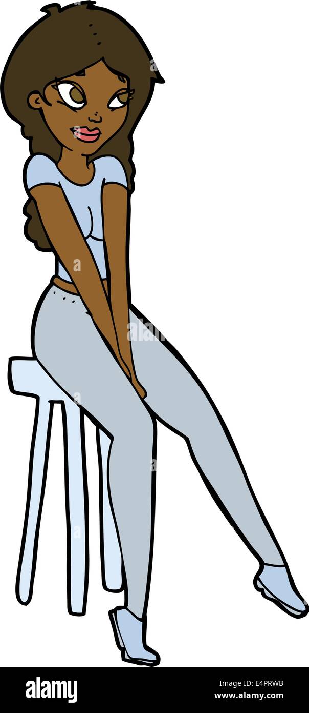 cartoon pretty girl on stool Stock Vector Image & Art - Alamy