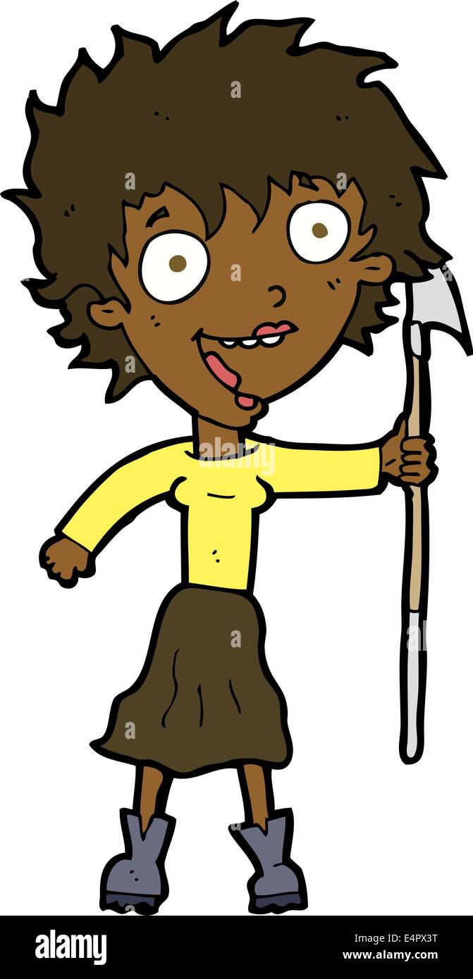cartoon crazy woman with spear Stock Vector Image & Art - Alamy