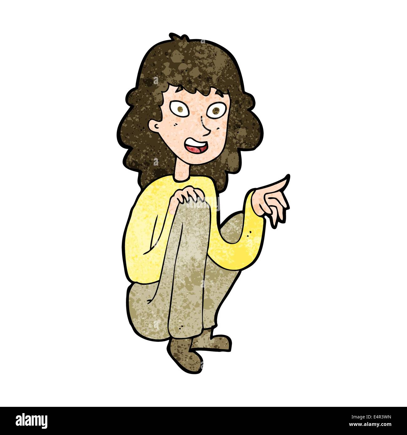 Cartoon happy woman sitting pointing hi-res stock photography and ...