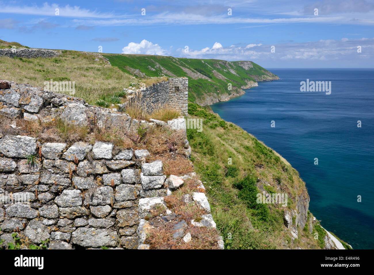 The coastline of Lundy Island from The Castle and the landing bay ...