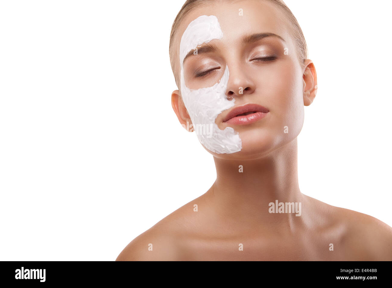 Portrait of a woman with spa mask on her face. Healthcare, medicine ...