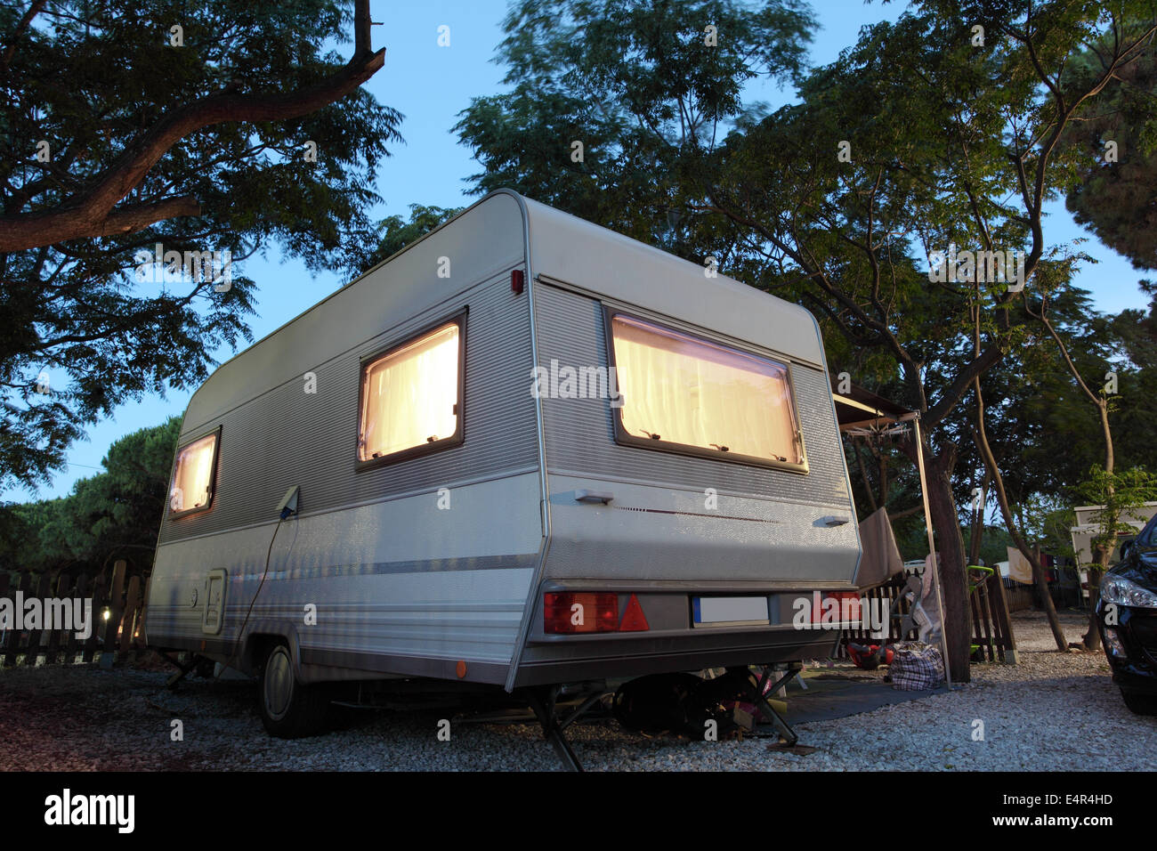 Caravan on a camping site in Spain Stock Photo - Alamy