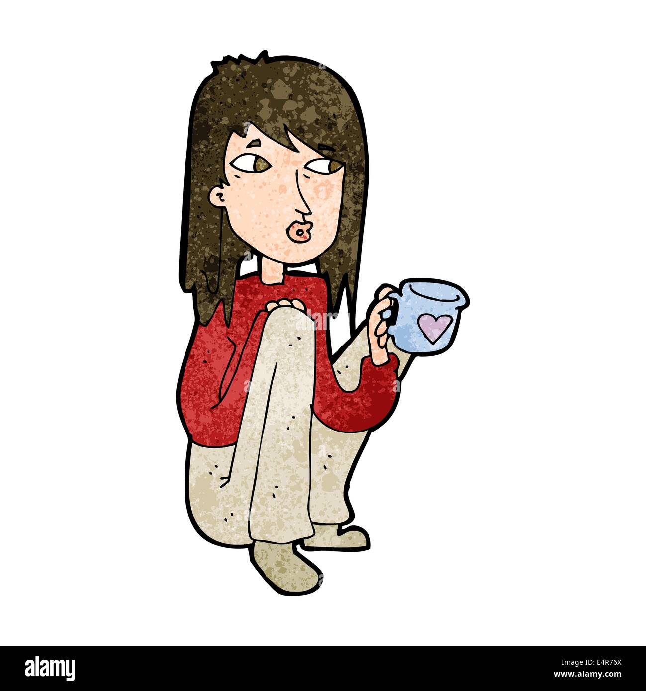 cartoon woman sitting with cup of coffee Stock Vector Image & Art - Alamy