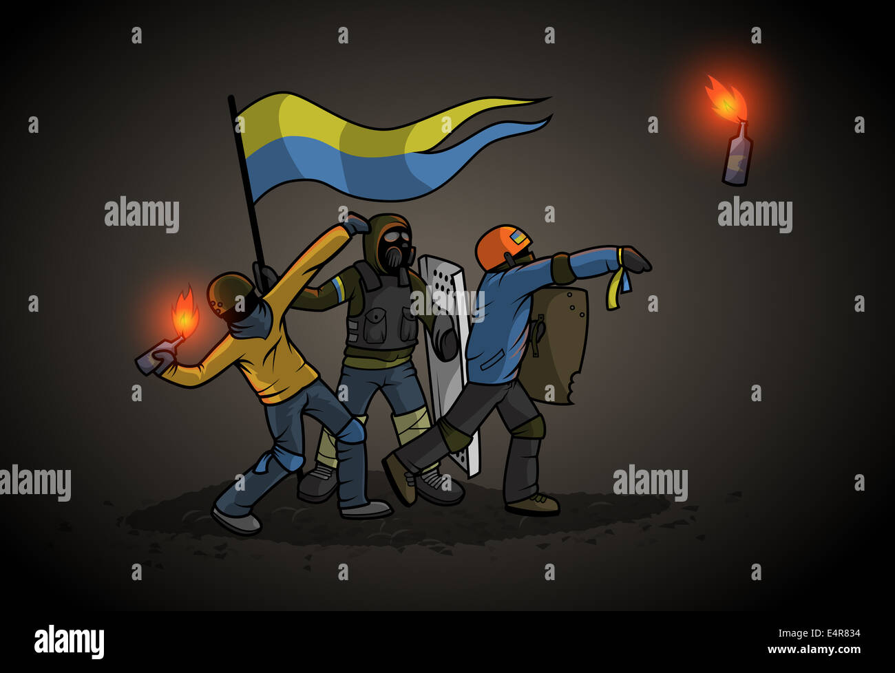 Group Ukrainian revolutionaries throwing molotov cocktails. Ukrainian ...