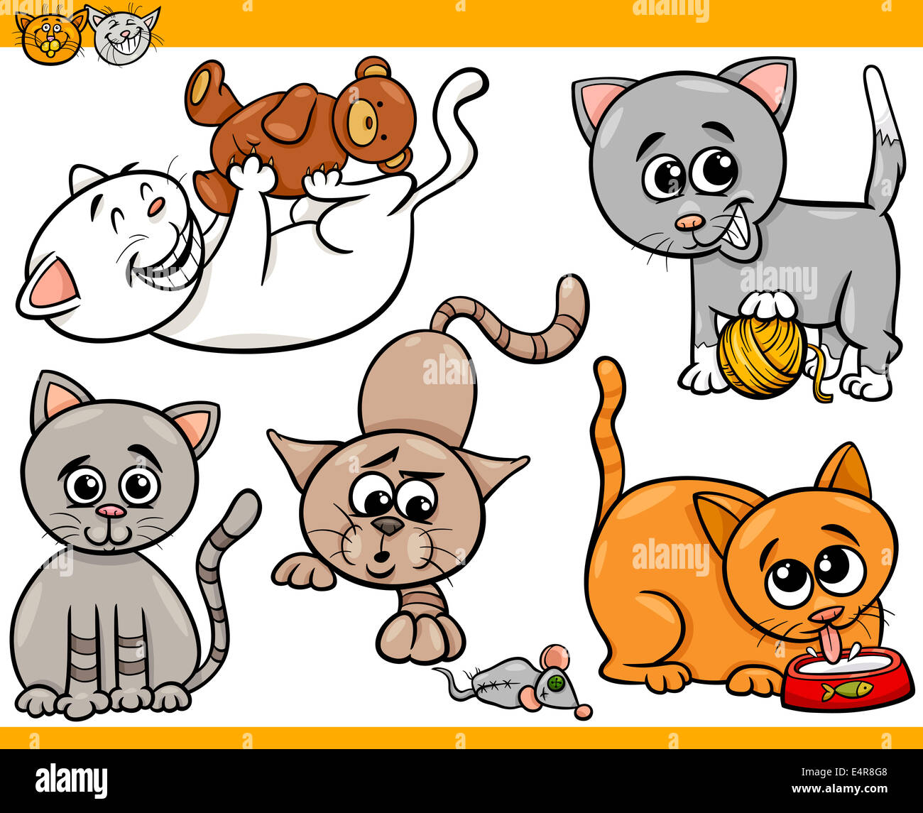 Cartoon Illustration of Happy Cats or Kittens Pets Set Stock Photo - Alamy