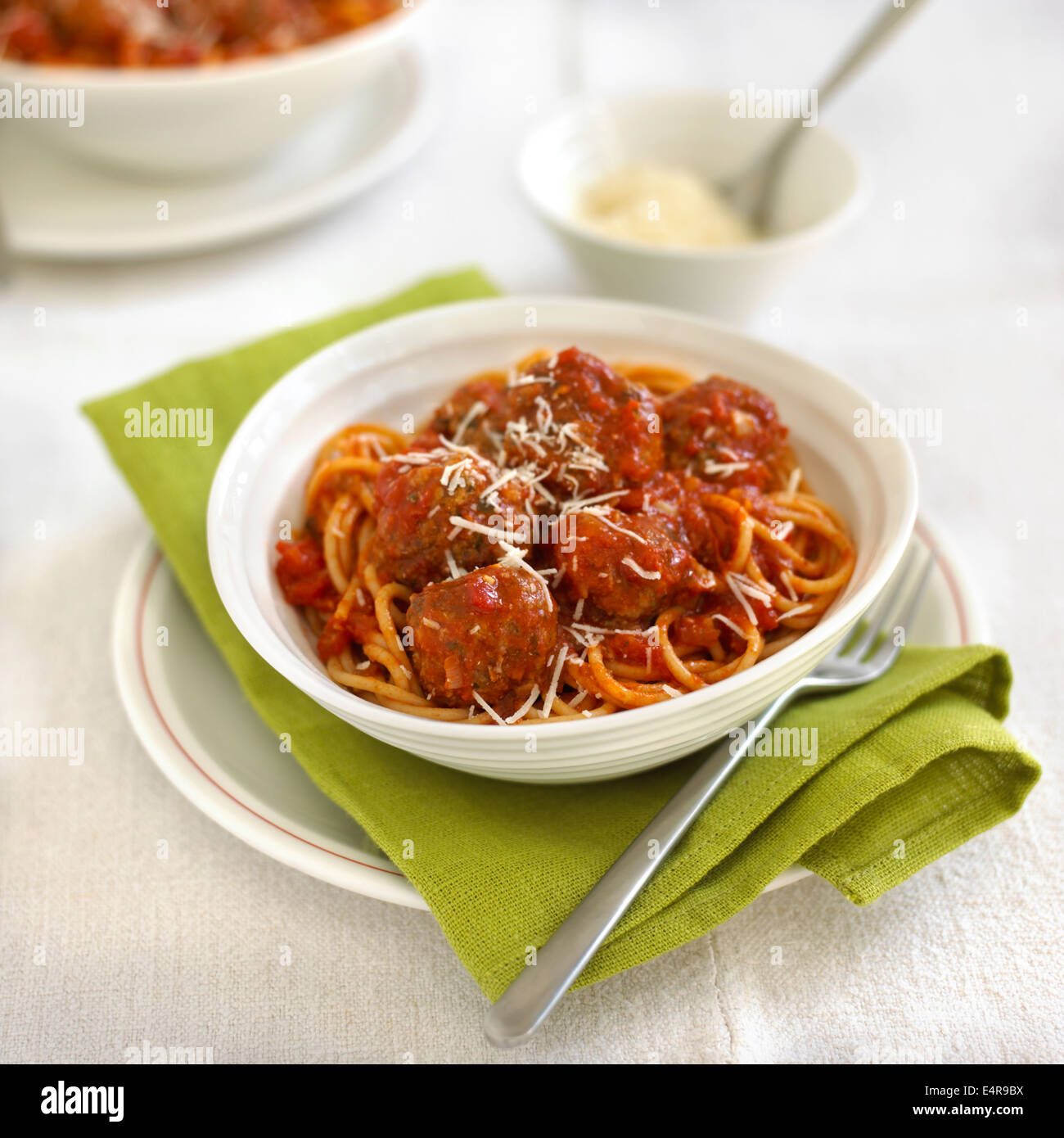Spaghetti and meatballs, portion Stock Photo - Alamy
