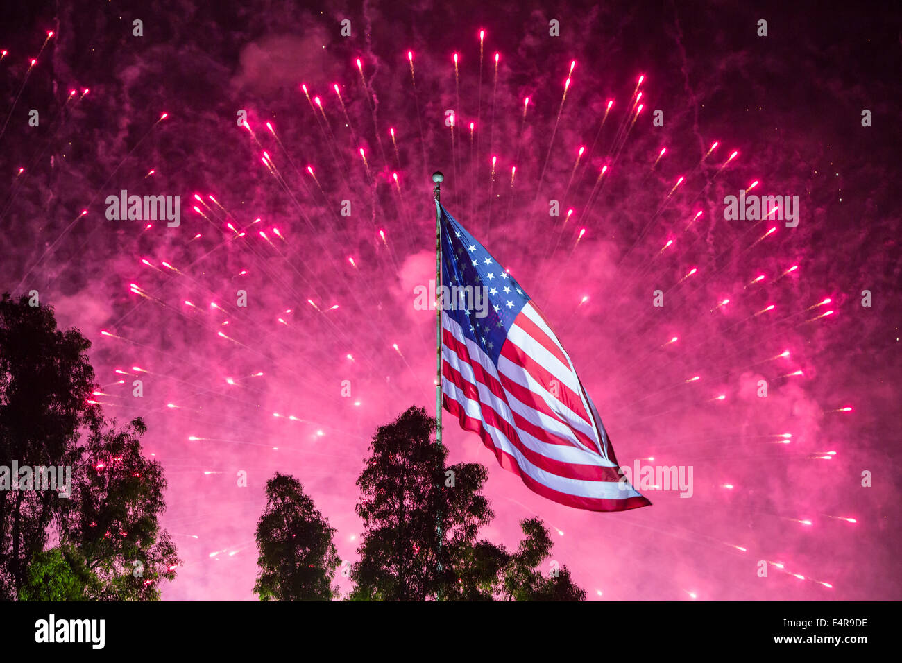 A bright, loud fireworks display on the 4th of July for Independance ...