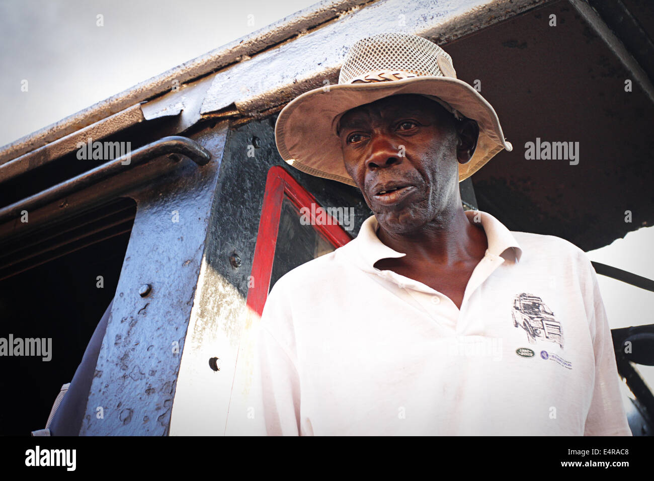 The engine driver / train operator of Zimbabwean steam train 512 Stock ...